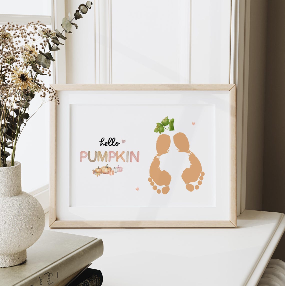 Fall Handprint Art: Hello Pumpkin, Printable | Thanksgiving Footprint ...