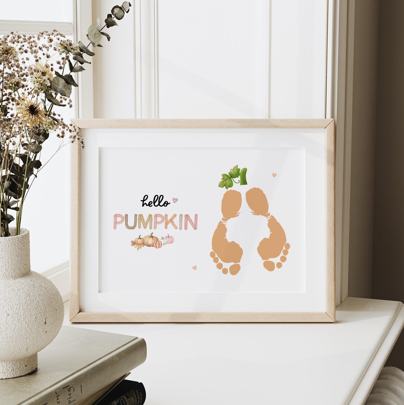 Fall Handprint Art: Hello Pumpkin, Printable | Thanksgiving Footprint ...