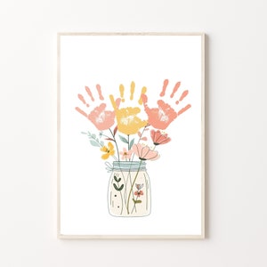 Mothers Day Flower Handprint Art Bundle, Printable | Mom Craft Gift ...