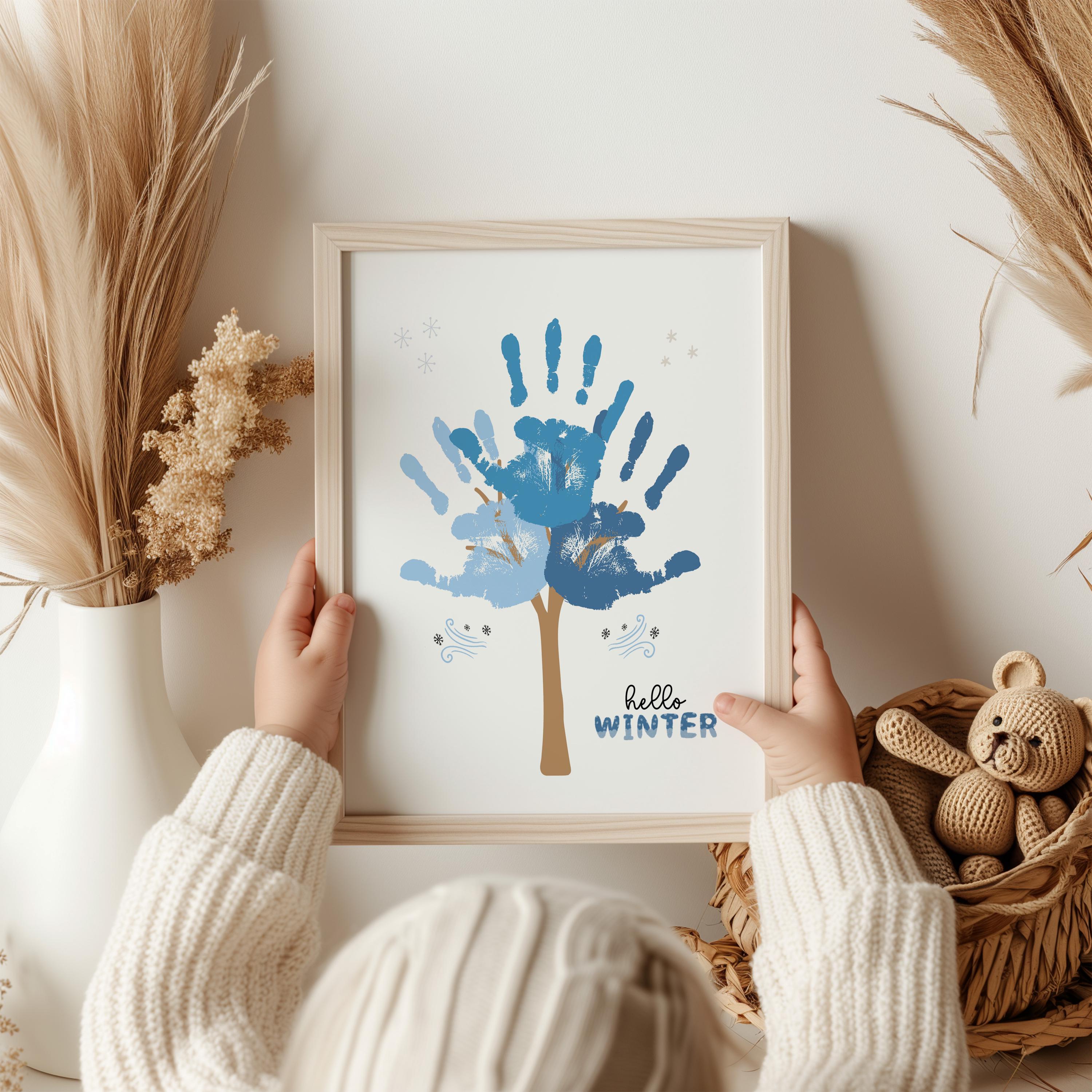 Winter Handprint Art | Printable Tree Winter Handprint Craft ...
