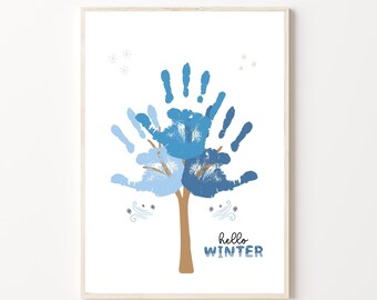 Winter Handprint Art Craft, Printable, Christmas or Holiday DIY Card ...