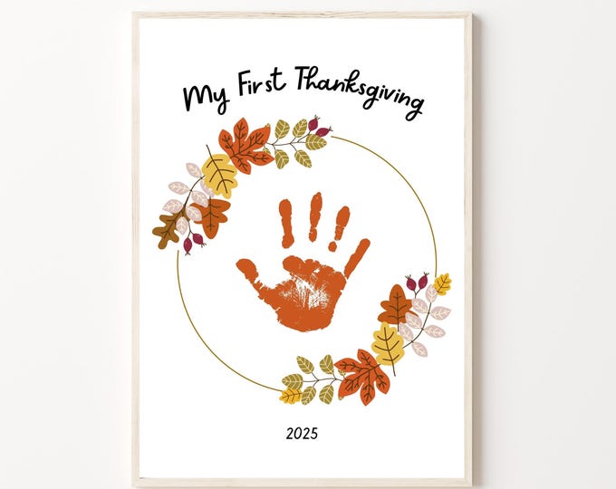 Fall or Thanksgiving Handprint Craft, Printable | Pumpkin Handprint Art ...