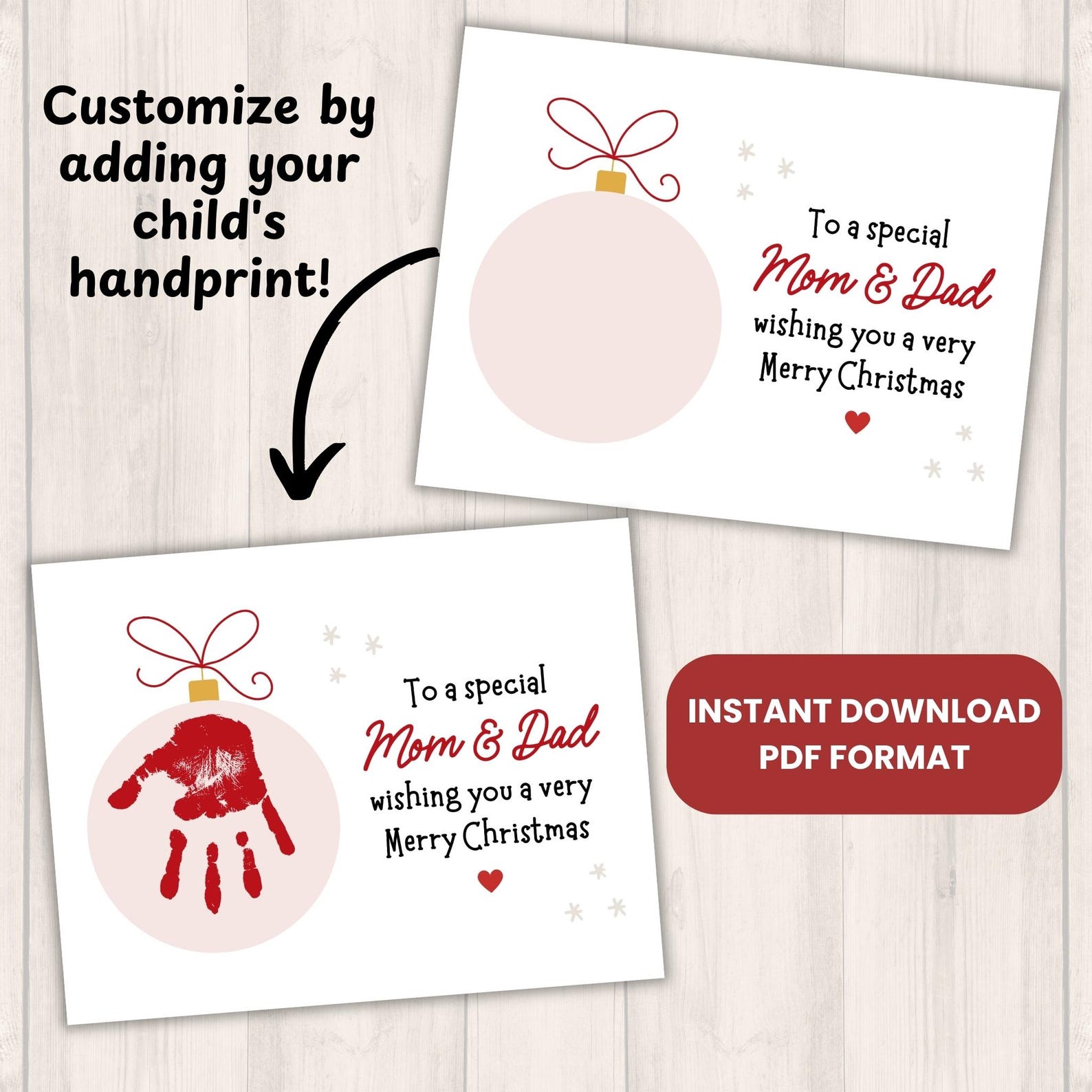Christmas Ornament Handprint Art, Printable | DIY Xmas Gift for Parents ...