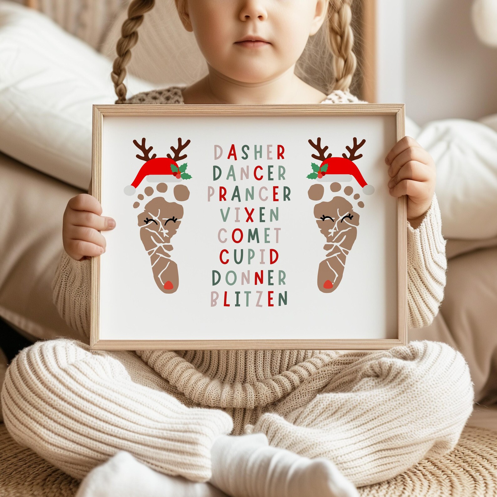 Christmas Reindeer Footprint Art, Printable | Handprint Xmas Gift for ...