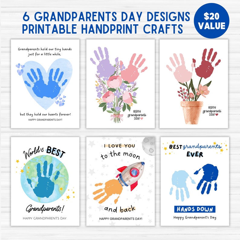 Grandparents Day Handprint Art Bundle, Printable | Craft Gift for ...