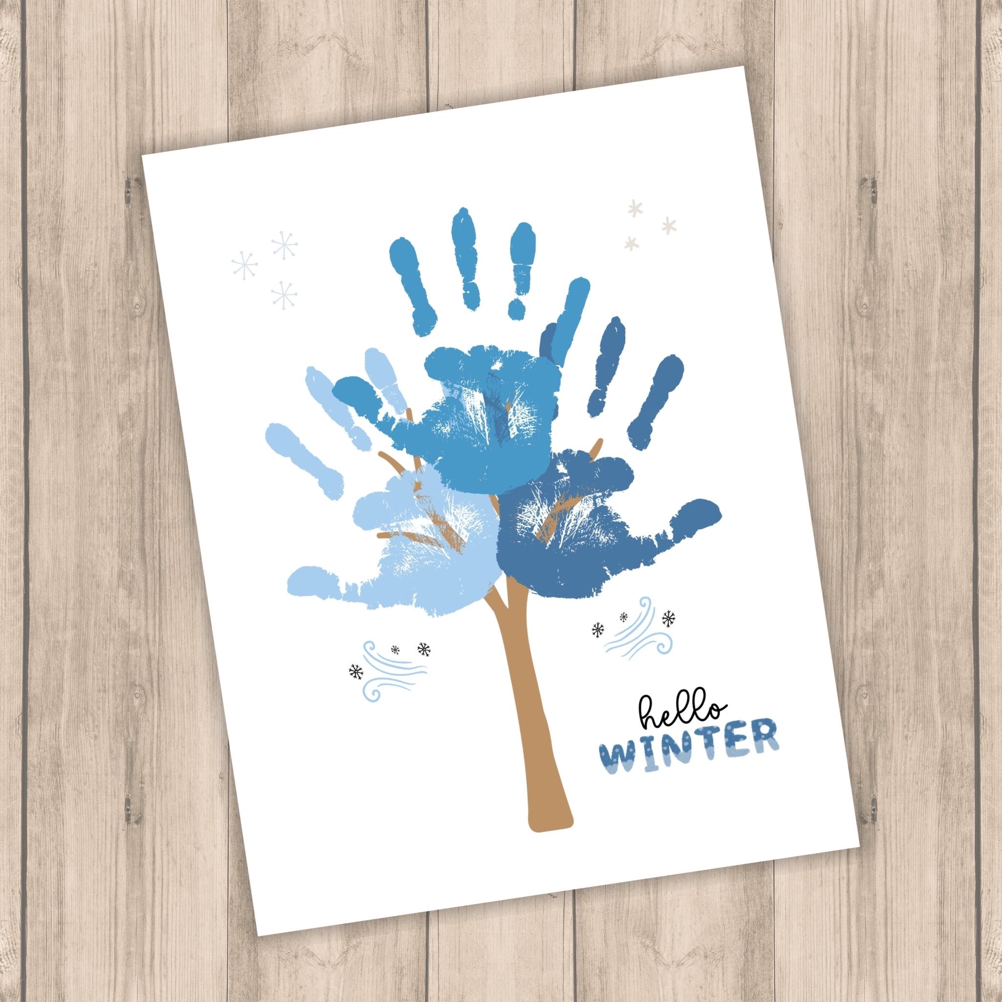 Winter Handprint Art | Printable Tree Winter Handprint Craft ...