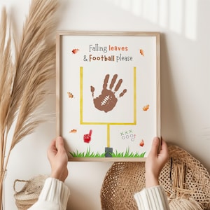 Fall Handprint Art, Printable | Leaves and Football Craft, Autumn ...