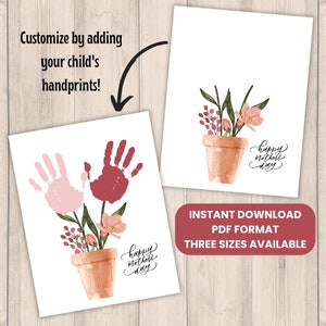 Flower Handprint Craft Art, Printable | for Mom or Grandma Handprint ...