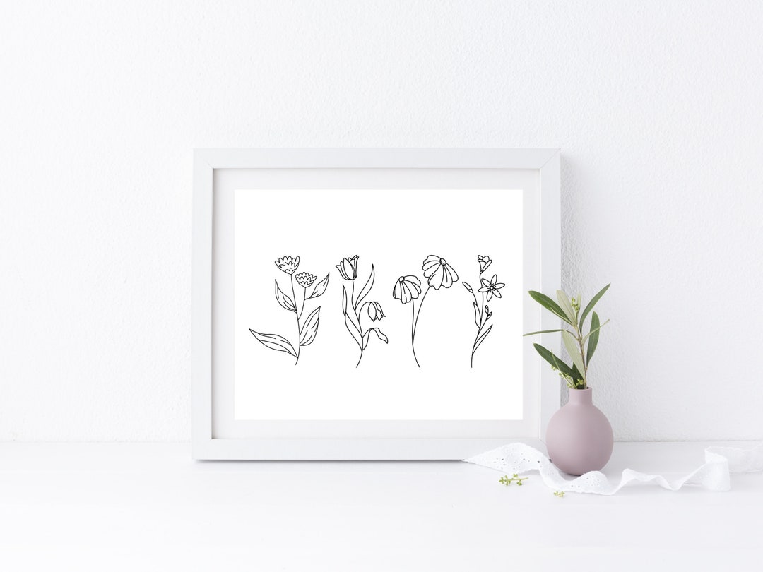 Botanical Line Art Printable Wildflower Print Line Flower - Etsy