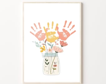 Flower Handprint Craft Art, Printable Mothers Day, for Mom or Grandma ...
