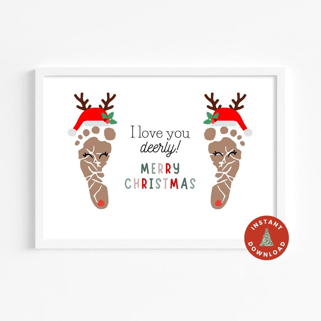 Christmas Reindeer Footprint Art Printable | I Love You Deerly ...