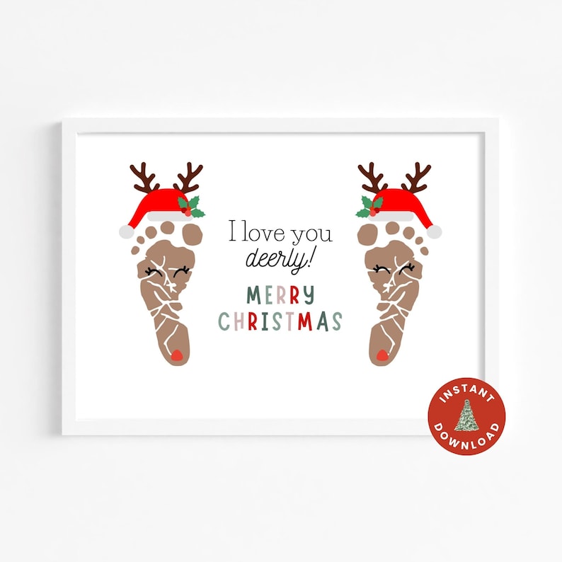 Christmas Reindeer Footprint Art Printable | I Love You Deerly ...