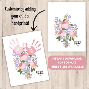 Flower Bouquet Handprint Craft Art, Printable | for Mom or Grandparents ...