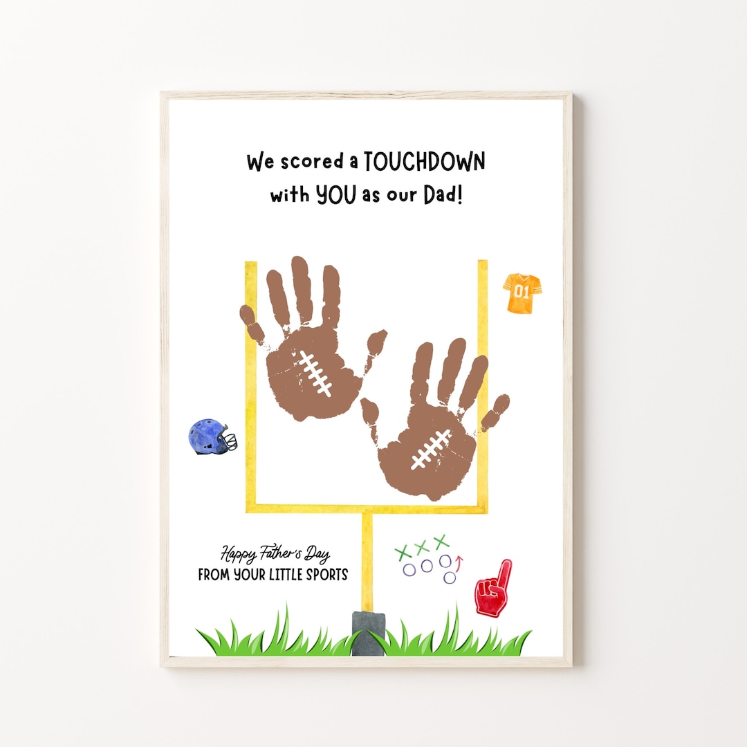 Fathers Day Football Handprint Art Craft, PRINTABLE | Sports Gift for ...