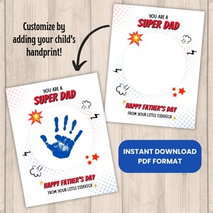 Fathers Day Super Hero Handprint Art Craft, PRINTABLE | Gift for Dad ...
