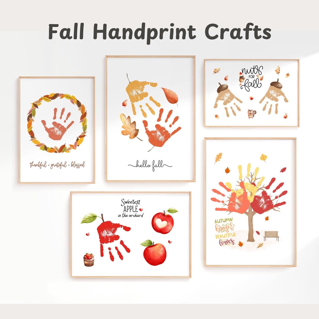 Fall Handprint Art Bundle, Printable | Tree, Leaves, Apple, Acorn ...