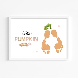 Fall Handprint Art: Hello Pumpkin, Printable | Thanksgiving Footprint ...
