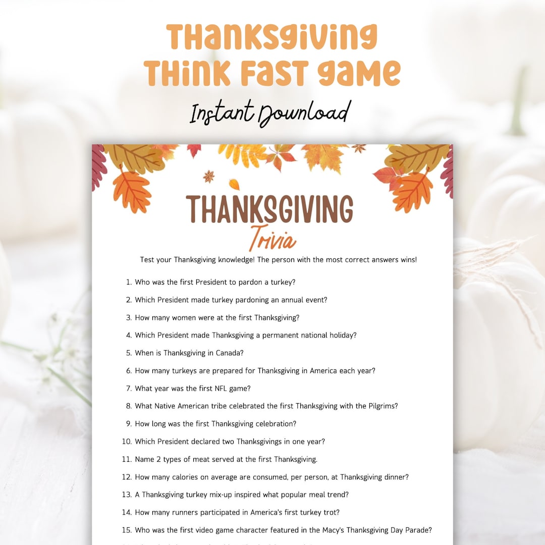 Thanksgiving Trivia Game, Printable | Family Thanksgiving Game for Kids ...
