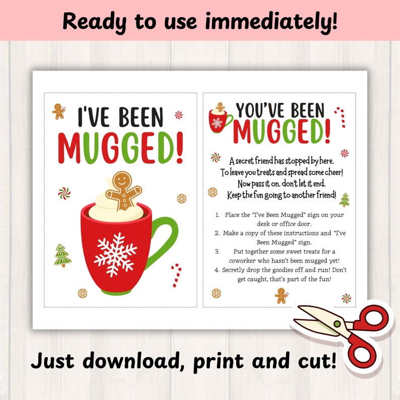 Youve Been Mugged Printable, Office Coworker Game | Christmas Team ...