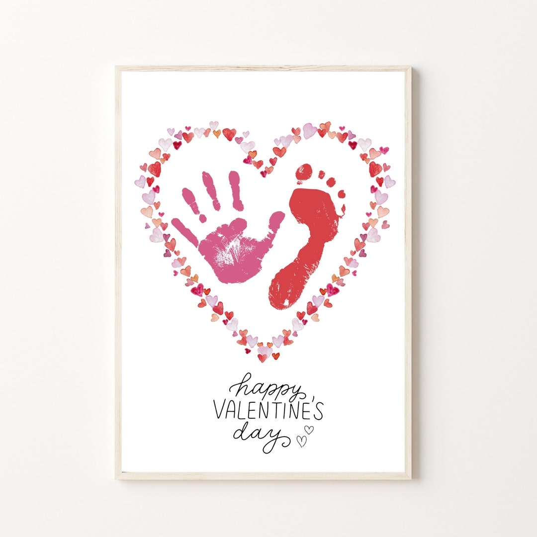 Valentines Handprint Footprint Art Craft for Baby, Valentines Day ...