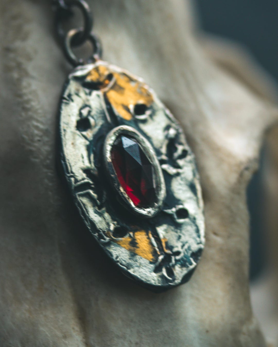 Nordic Talisman Rose Cut Garnet Amulet Sterling Silver 23k Gold Viking ...