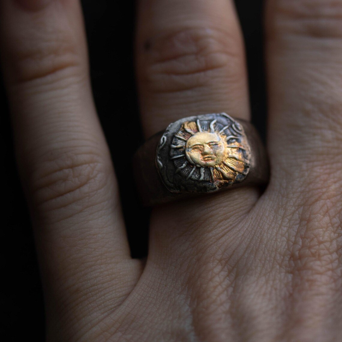 Sterling Silver Sun Signet Ring – 23K Gold, Celestial Talisman ...