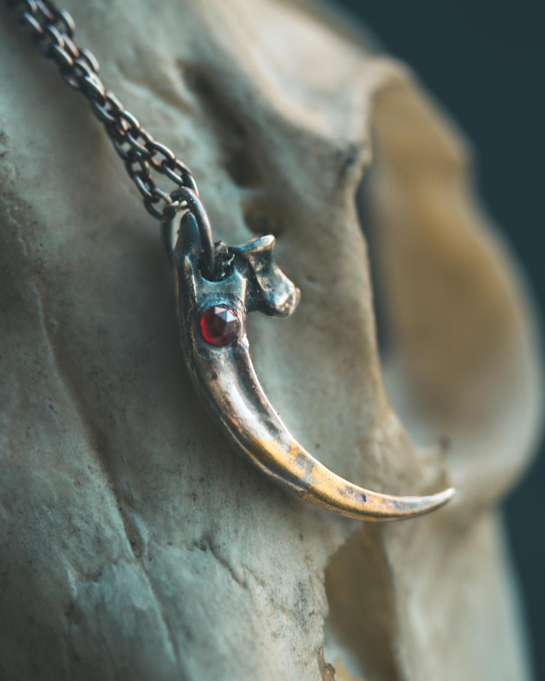 Raven Talon Pendant With Rose-cut Garnet in Sterling Silver and 23.5K ...