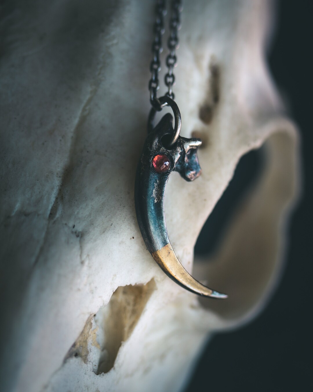 Raven Talon Pendant With Rose-cut Garnet in Sterling Silver and 23.5K ...