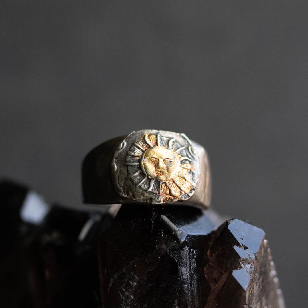 Sterling Silver Sun Signet Ring – 23K Gold, Celestial Talisman ...
