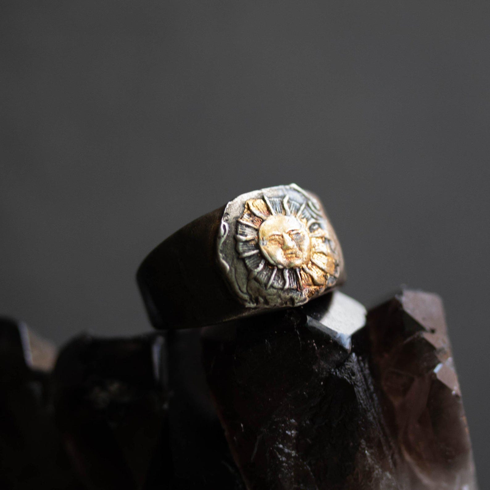 Sterling Silver Sun Signet Ring – 23K Gold, Celestial Talisman ...