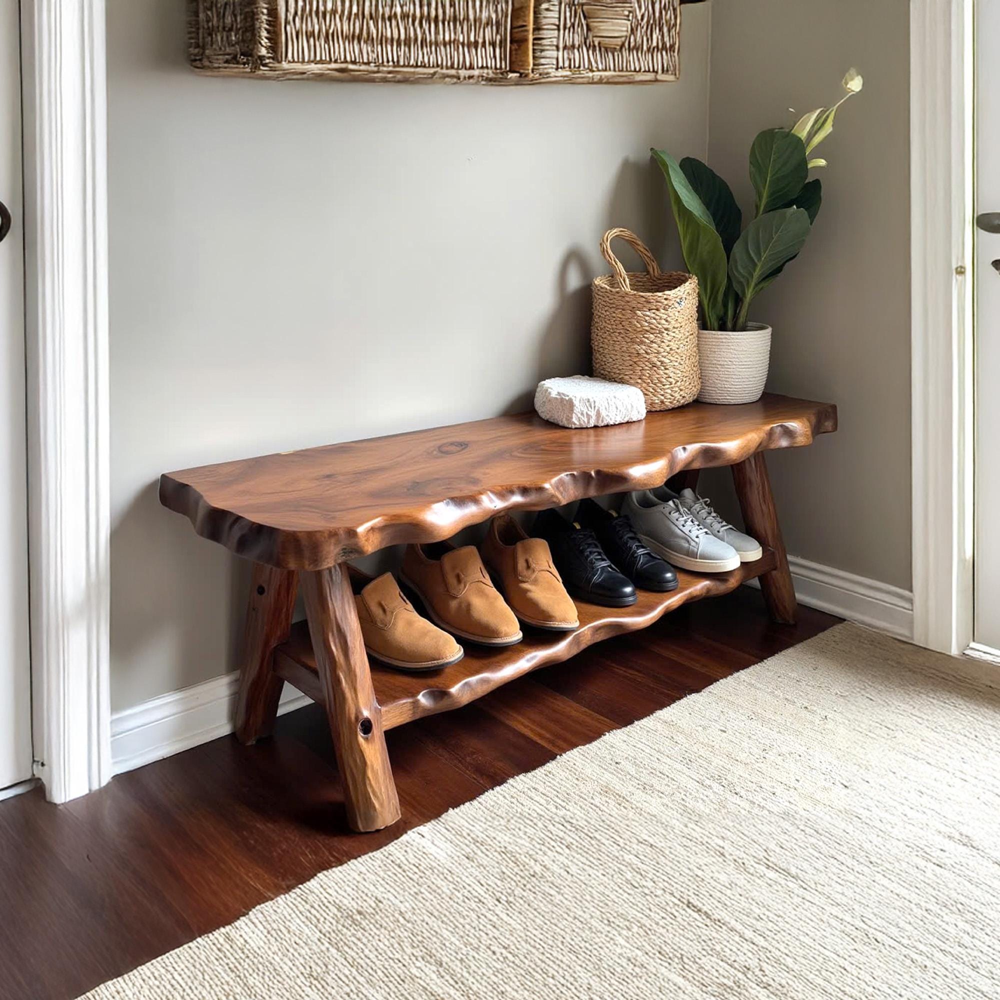 Solid Wood Shoe Rack Storage Bench Handmade Shoe Rack Entryway ...