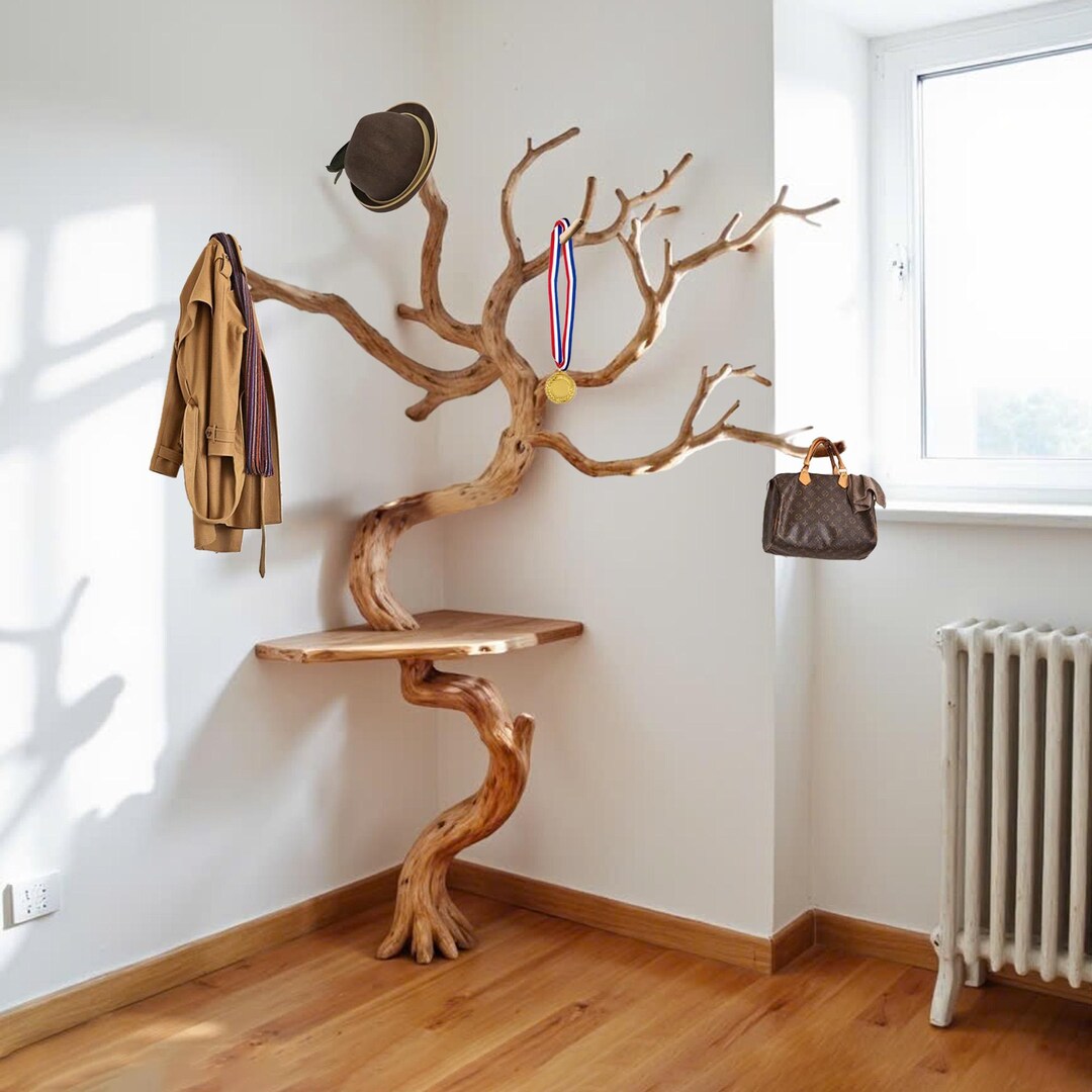 Tree Branch Coat Hooks Corner Wall Mount Bookshelf Hanging Clothes Rack ...