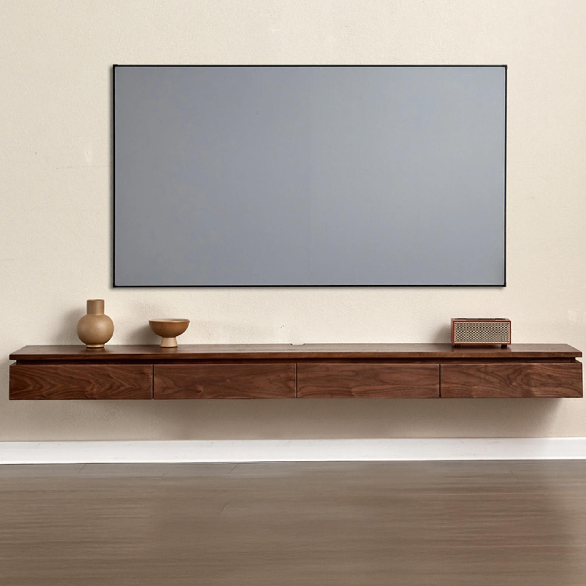 Floating Walnut TV Stand Wall Mounted Media Console Shelf Boho Console ...