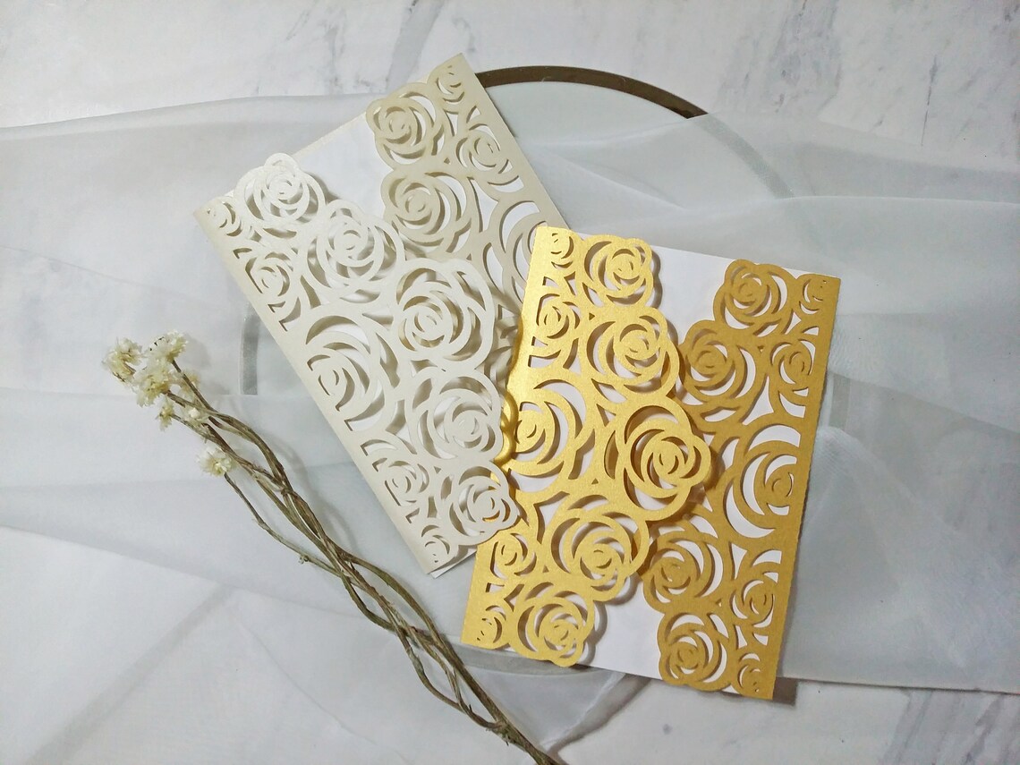 DIY Laser Cut Roses Gatefold Invitation. Laser Cut Cover. | Etsy