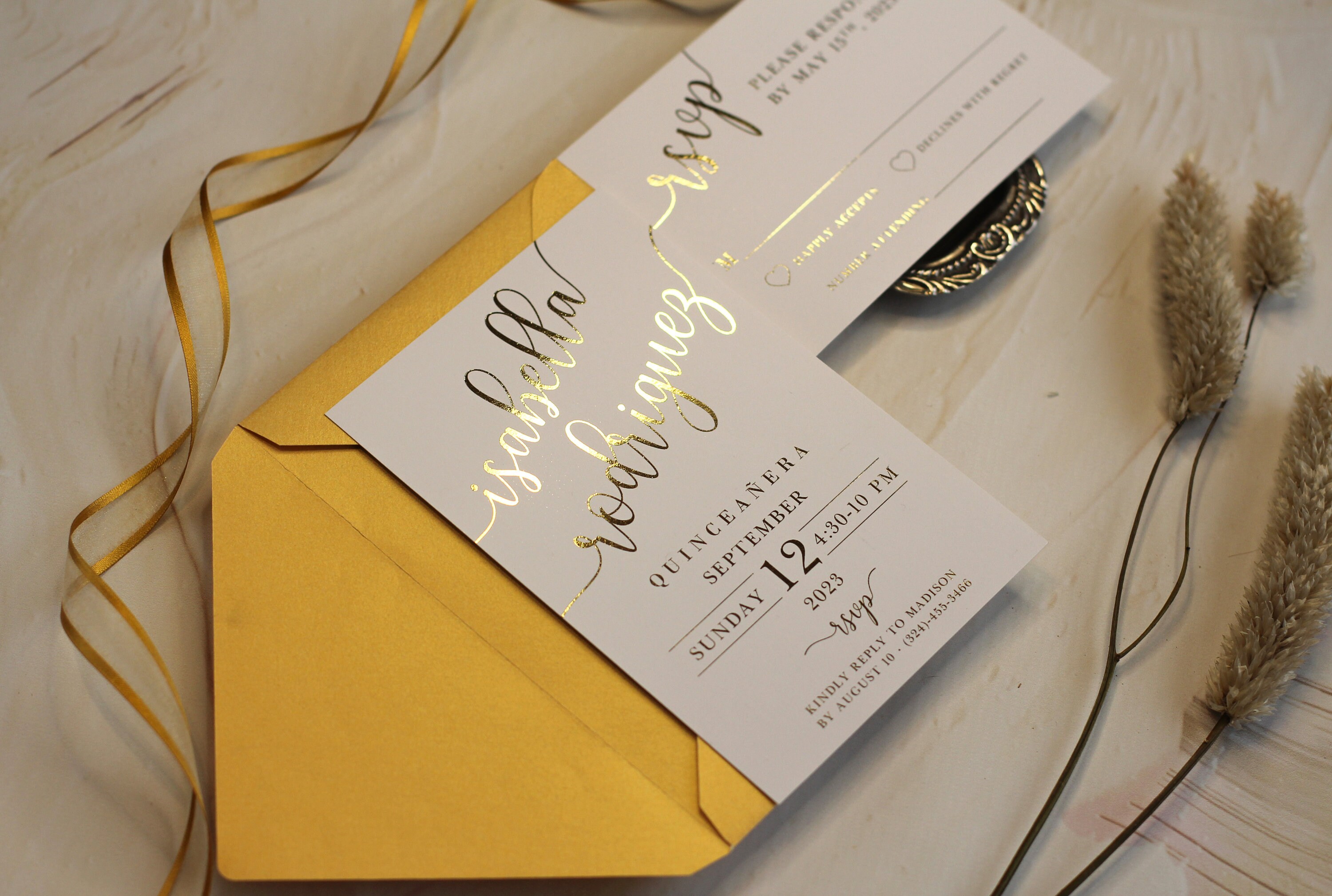 Gold Foil Quinceañera Invitation Card, Rose Gold Invitation, Fifteen ...