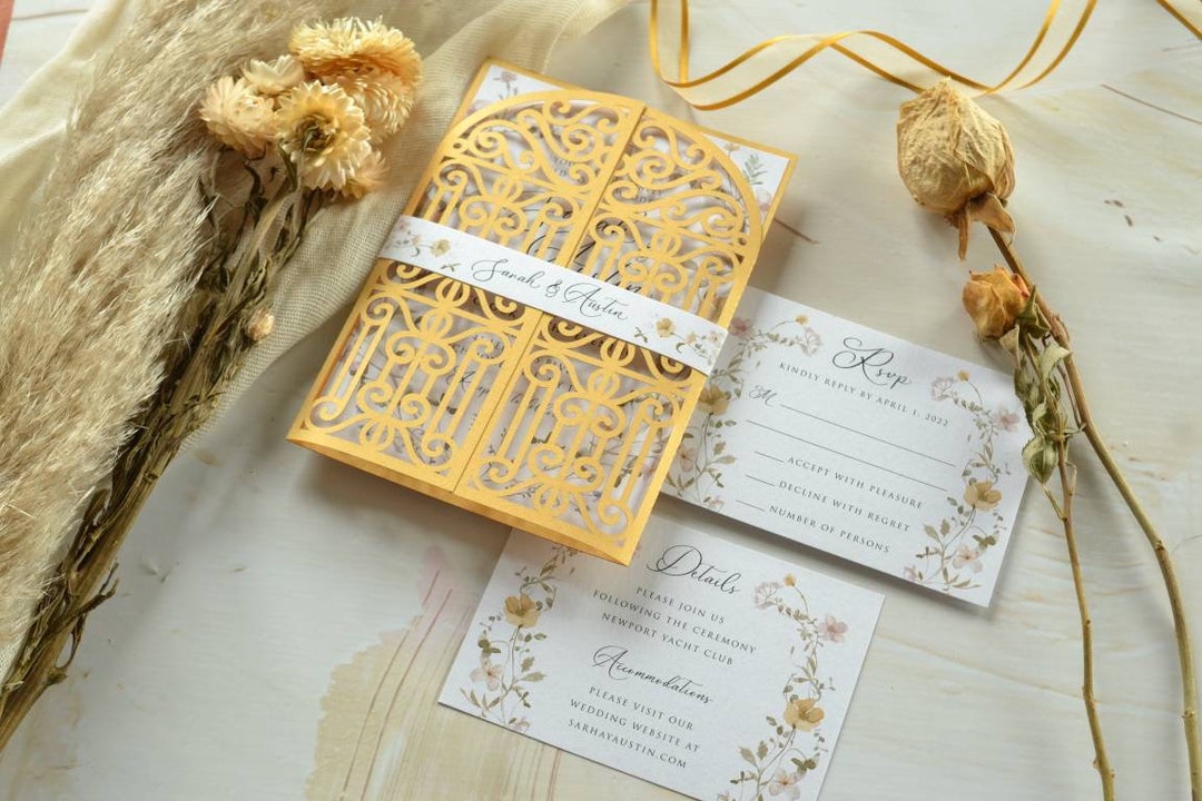 Wedding Laser Cut Gate Invitation. Elegant Gate Invites. Gold Invites ...