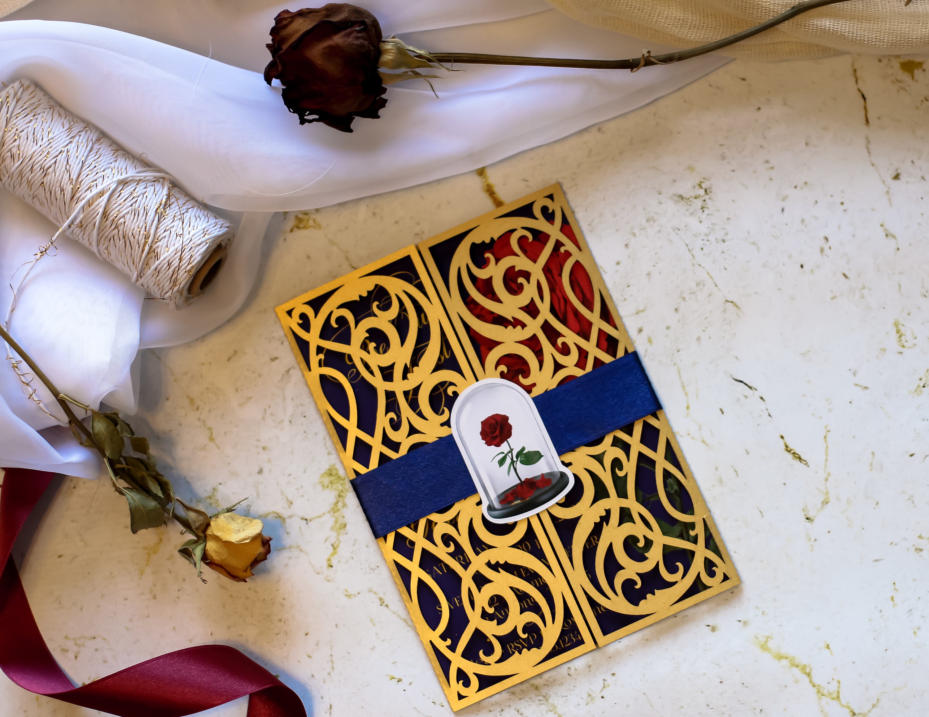 Beauty and the Beast Invitation. Inspired Invitation Lasercut - Etsy