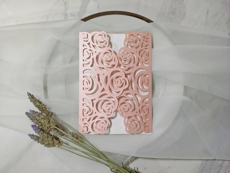 DIY Laser Cut Roses Gatefold Invitation. Laser Cut Cover. Roses Lace ...
