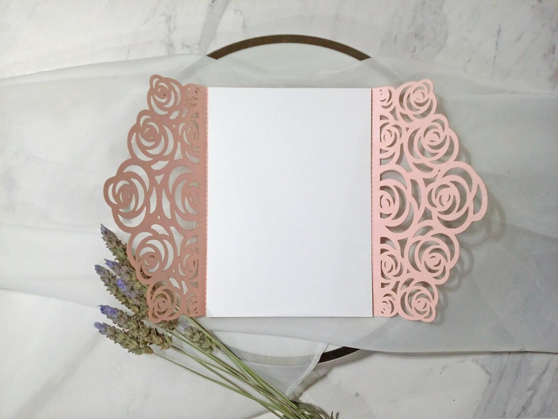 DIY Laser Cut Roses Gatefold Invitation. Laser Cut Cover. Roses Lace ...