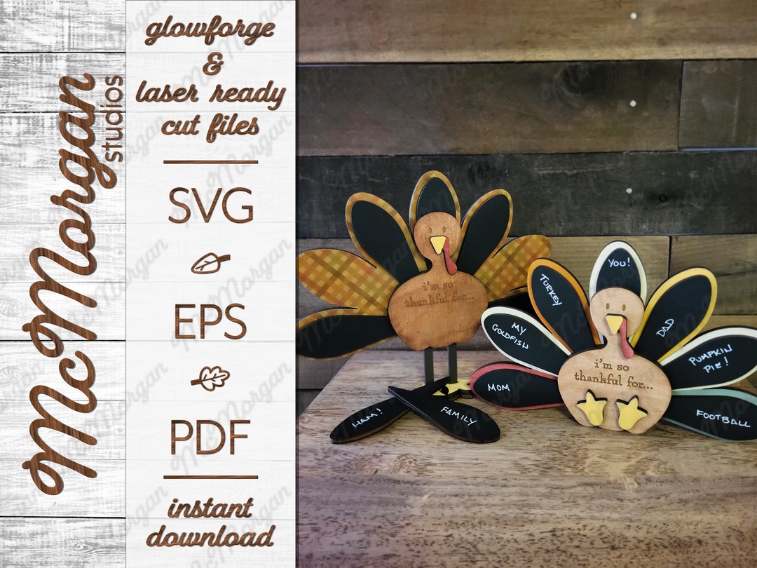 Thankful Turkey Feathers Interactive SVG File, Glowforge Download ...