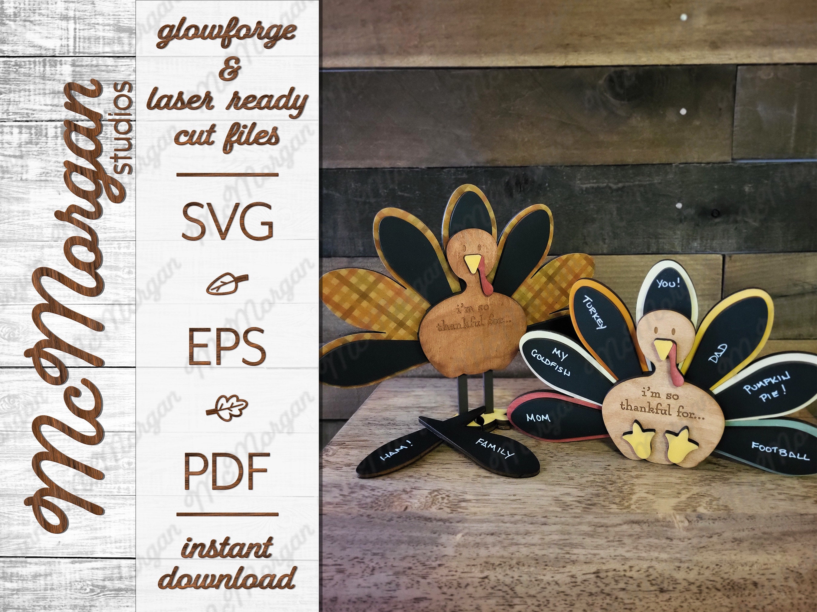 Thankful Turkey Feathers Interactive SVG File Glowforge - Etsy