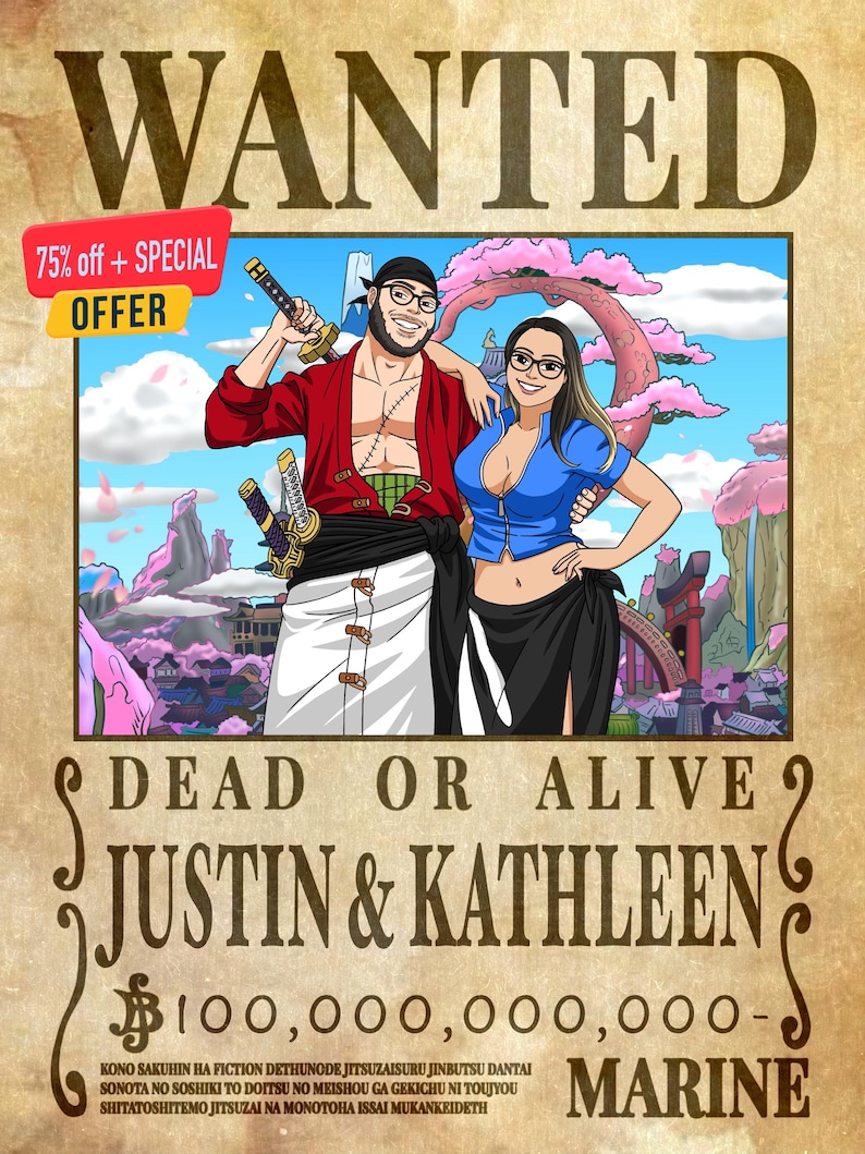 Custom Anime Wanted Poster, Portrait With Bounty, Pirate Poster ...