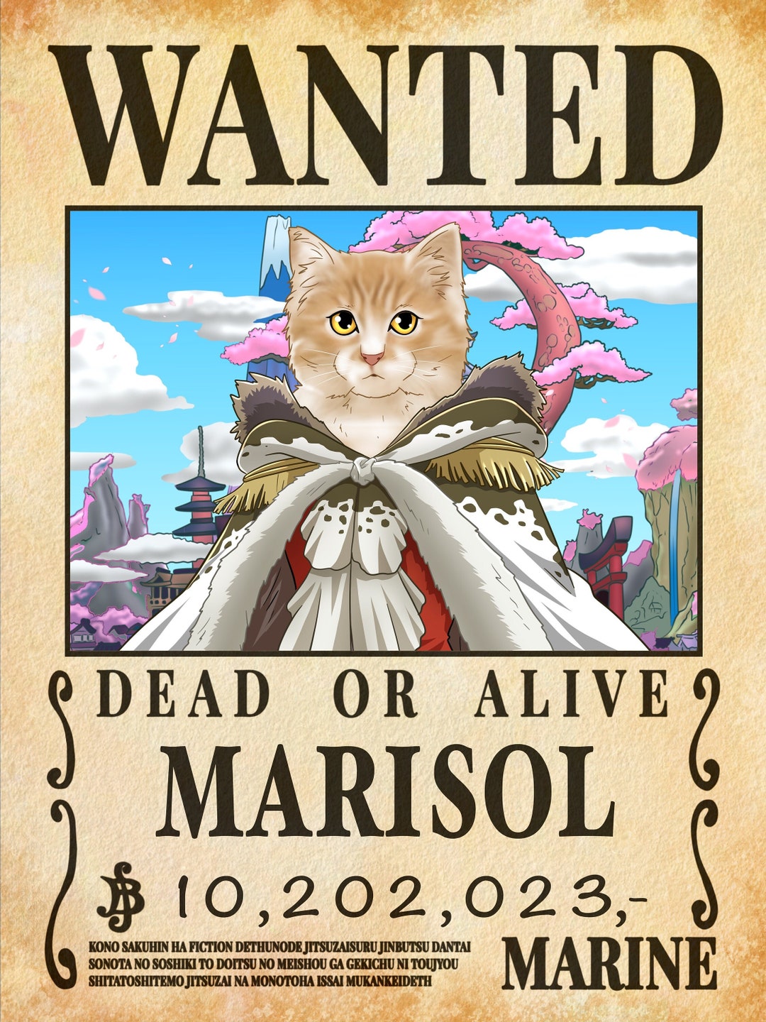 Anime Pet Wanted Poster, Custom Pet Personalized, Your Cat in Pirate ...