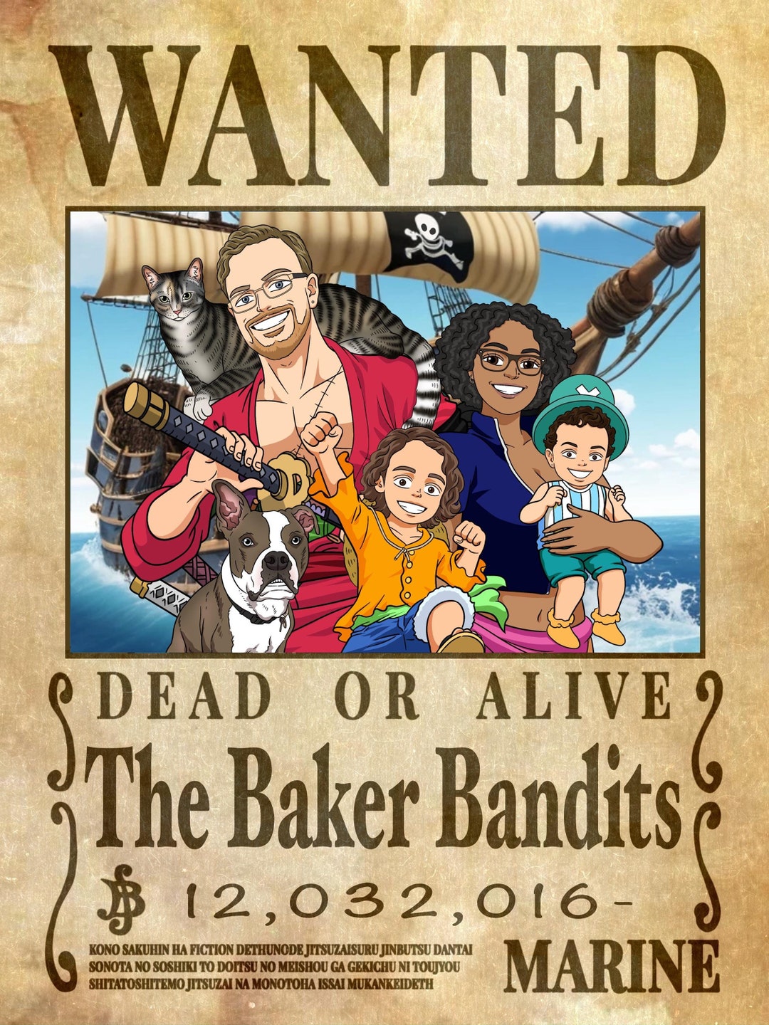 Anime Wanted Poster for A Family, Your Whole Family Member as Pirate ...
