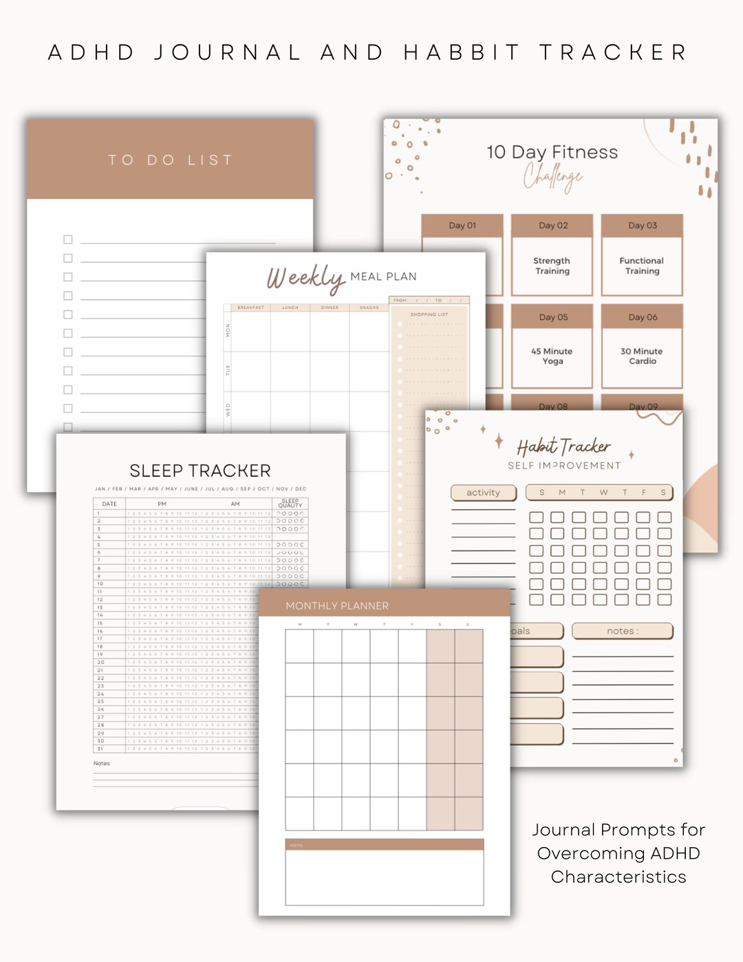ADHD Journal Planner Tracker Organize Productivity Digital Download ...