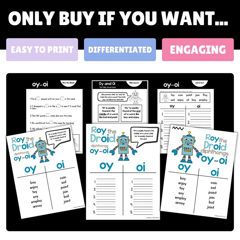 Oi and Oy Phonics Poster, Mini Lesson, & Worksheets | First Grade ...
