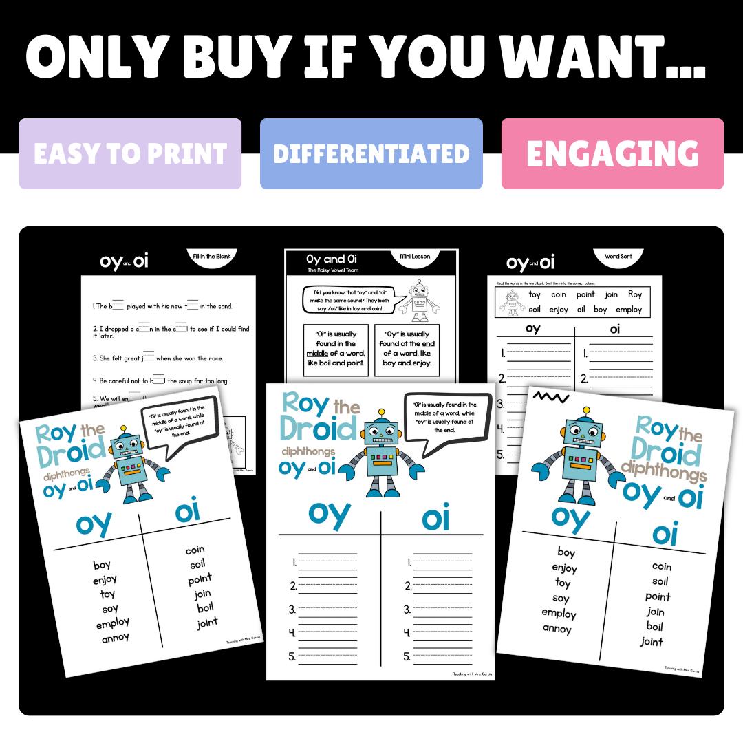 Oi and Oy Phonics Poster, Mini Lesson, & Worksheets | First Grade ...