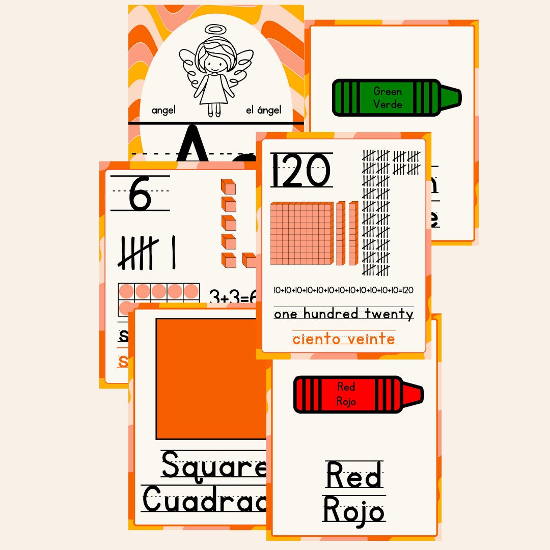 Bilingual Bright Retro Groovy Classroom Decor | Bundle Colorful Vintage ...