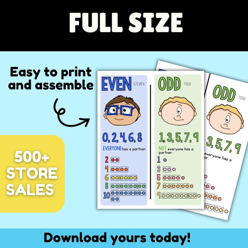 Even Steven & Odd Todd Posters for Teaching Even and Odd Numbers Anchor ...