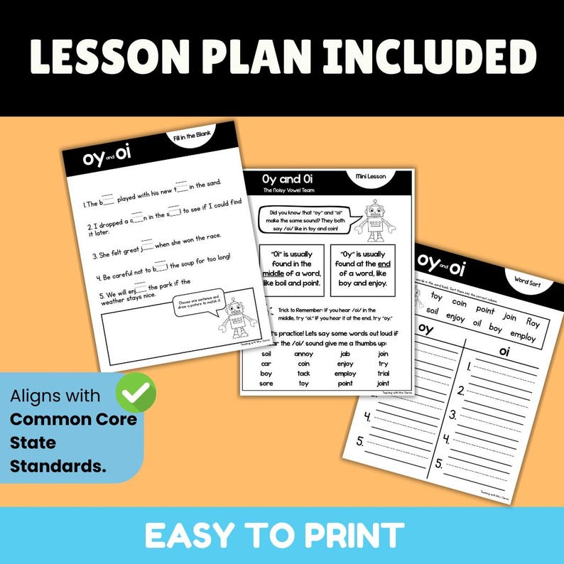 Oi and Oy Phonics Poster, Mini Lesson, & Worksheets | First Grade ...